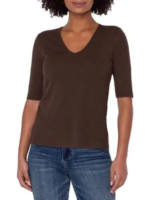 LIVERPOOL Double Layer V-Neck Rib Top Dk Espresso