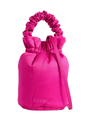 GANNI Occasion Satin Bucket Bag Fuchsia