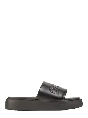 GANNI Embossed Platform Slides - Black
