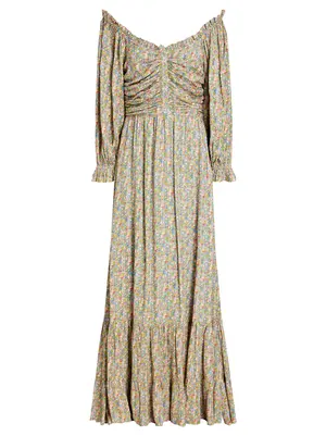 ByTiMo Ruched Floral-print Jacquard Maxi Dress - Light Green