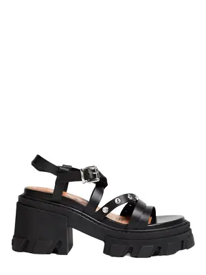 GANNI Crystal-embellished Leather Platform Sandals - Black