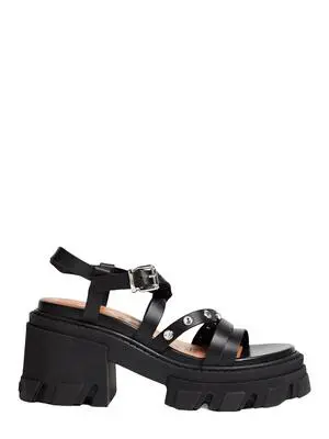 GANNI Crystal-embellished Leather Platform Sandals - Black