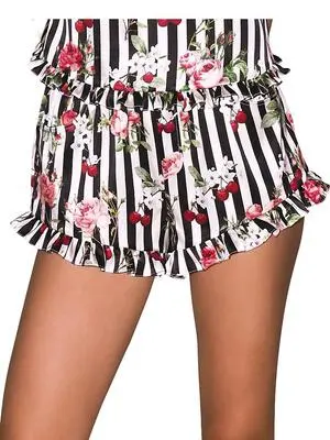 Fleur Du Mal Ruffle Hem Sleepwear Shorts - Cherry Rose