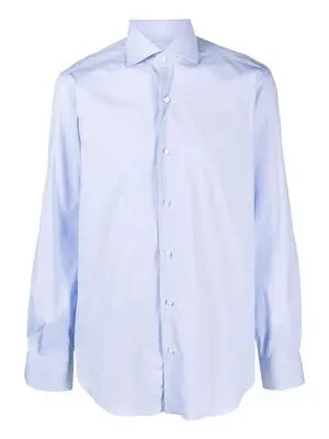 BARBA NAPOLI Long-sleeve Cotton-blend Shirt - Blue