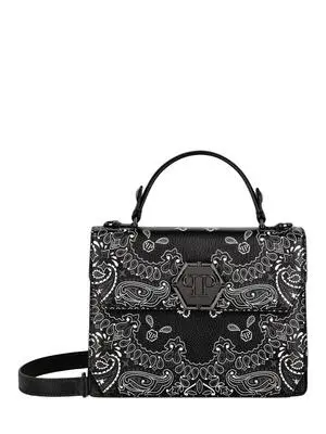 Philipp Plein Medium Superheroin Paisley Leather Shoulder Bag - Black