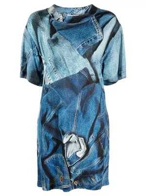 Moschino Denim-print T-shirt Dress - Blue