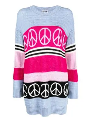 Moschino Peace Sign Colour-block Sweater Dress - Blue