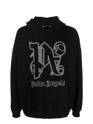 Palm Angels Logo-embroidered Hoodie - Black