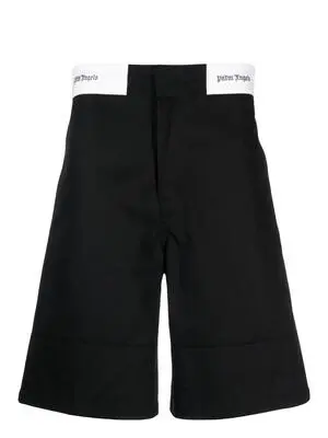 Palm Angels Logo-waistband Tailored Shorts - Black