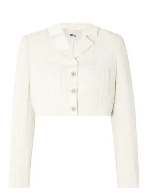 SELF-PORTRAIT Cropped Bouclé-tweed Blazer - White