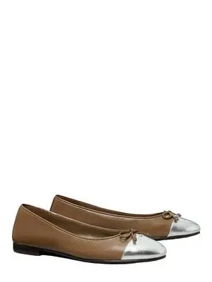 Tory Burch Cap-Toe Ballet Wild Mushroom/silver