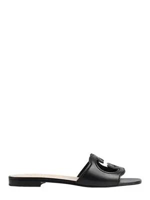 Gucci Leather Logo Cutout Flat Sandals - Black