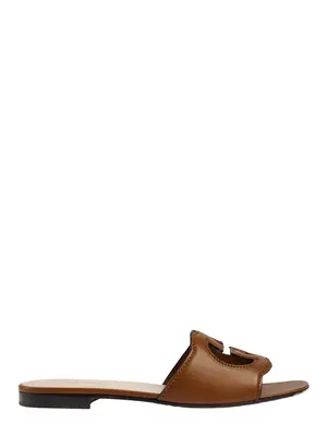 Gucci Gucci Leather Logo Cutout Flat Sandals Cuir