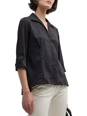 Finley 3/4-sleeve Stretch Cotton Swing Shirt - Black
