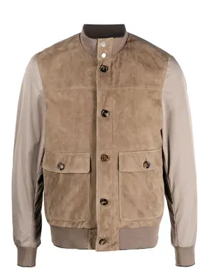 MOORER Kant-kmu Suede Bomber Jacket - Neutrals