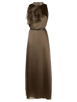 Fabiana Filippi Ruffle-detail Silk Maxi Dress - Brown