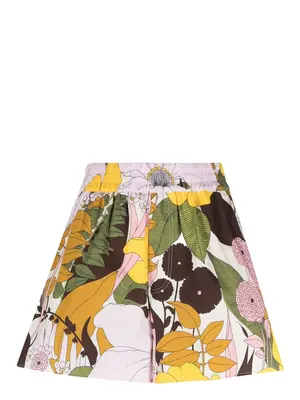 La DoubleJ Big Flowers-print Cotton Shorts - Neutrals