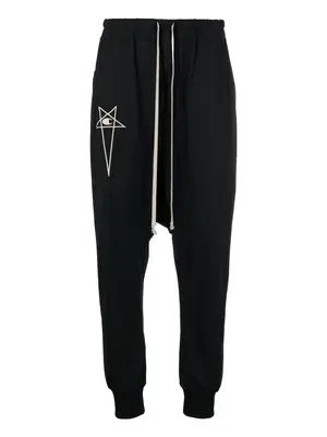 Rick Owens Logo-embroidered Drop-crotch Track Pants - Black