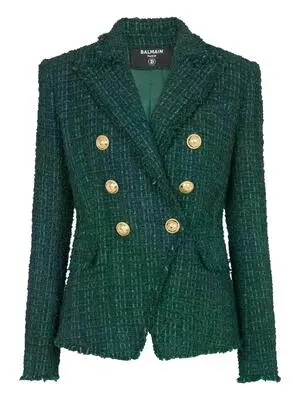 Balmain Double-breasted Tweed Jacket - Green