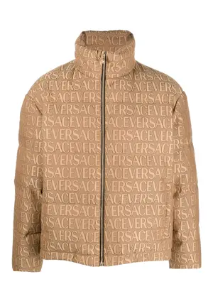 Versace Allover Logo-print Puffer Jacket - Neutrals