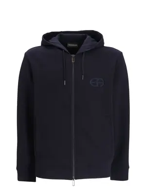 Emporio Armani Logo-embroidered Zipped Hoodie - Blue