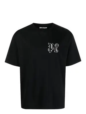 Palm Angels Pa Logo-embroidered T-shirt - Black