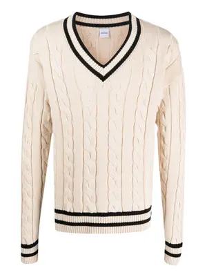 Aspesi Stripe-detail Cable-knit Jumper - Neutrals