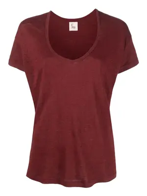 PAULA PAULA U-neck Linen T-shirt Brown