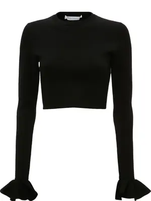 JW Anderson Ruffled-cuffs Cropped Knit Top - Black