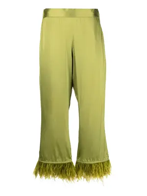 PAULA Feather-trim Trousers - Green