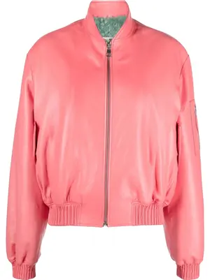LISKA Shearling-lined Leather Bomber Jacket - Pink
