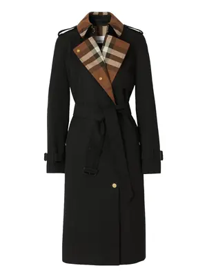 Burberry Check-panel Gabardine Trench Coat - Black