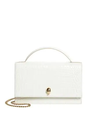 Alexander McQueen Medium Skull Croc Embossed Leather Crossbody Bag - Deep Ivory