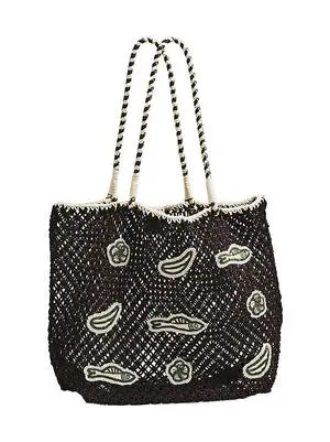 CLARE V. Woven Tote With Embroidered Detailing