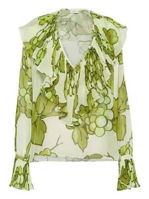 Etro Printed Ruffle-embellished Top - Green