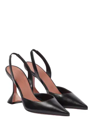 Amina Muaddi Holli Leather Slingback Pumps - Black