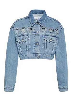 7 For All Mankind Babe Embellished Cropped Denim Jacket - Blue