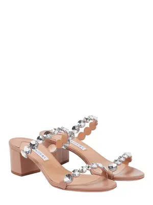 AQUAZZURA Embellished Leather Sandals - Pink