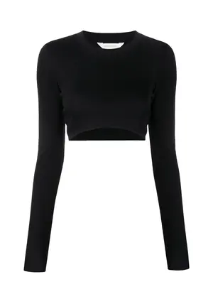 PALM ANGELS Palm Angels Fine-Ribbed Cropped Long-Sleeve Top