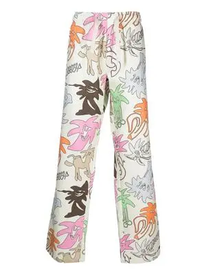 Palm Angels Palm Tree Print Wide-leg Trousers - White