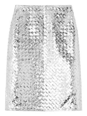 Bottega Veneta Metallic Leather Skirt - Silver