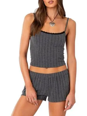 EDIKTED Irene Pointelle Crop Camisole - Gray