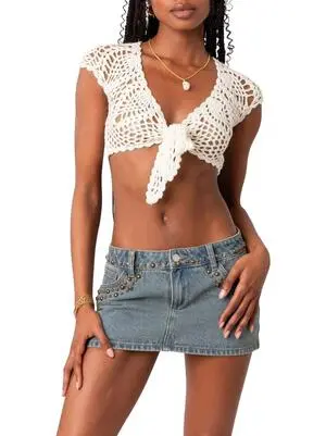 EDIKTED Rocco Crochet Crop Top - Cream