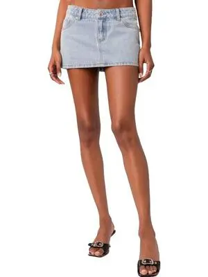 EDIKTED Chiara Low Rise Denim Miniskirt - Light-blue
