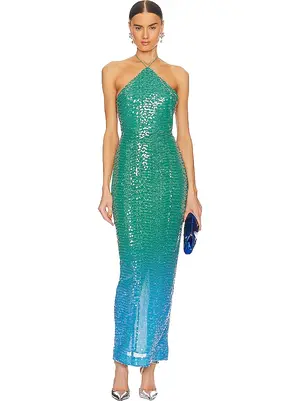 SAU LEE Jasmin Sequin Dress - Green Blue Ombre