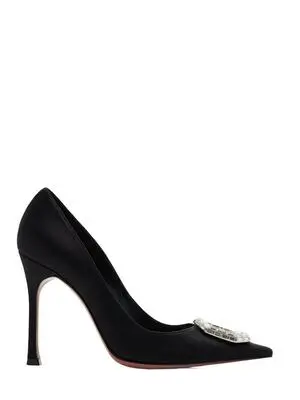 Amina Muaddi Camelia Satin Pumps - Black