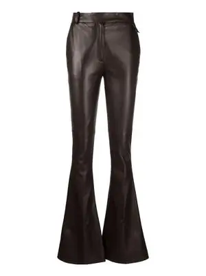 Attico Piaf Leather Flared Trousers - Brown