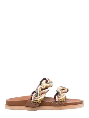 DE SIENA Bead-embellished Leather Slides - Brown