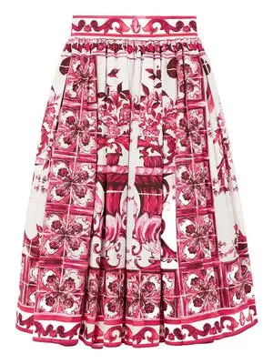 Dolce & Gabbana Maiolica Pleated Midi Skirt - Pink