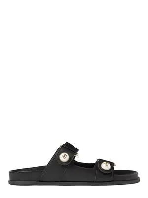JIMMY CHOO Fayence Faux Pearl-embellished Leather Slides - Black